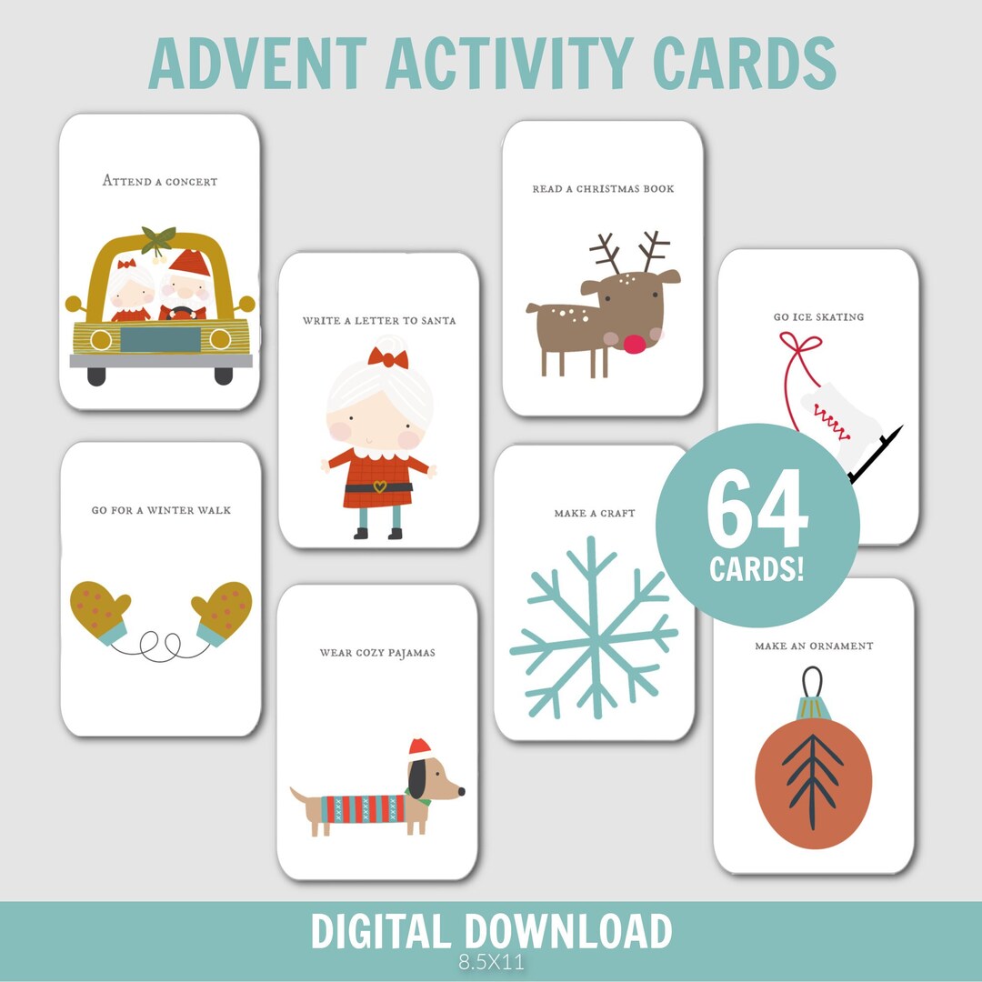 Christmas Advent Activity Cards, 64 Printable Advent Cards, Christmas ...