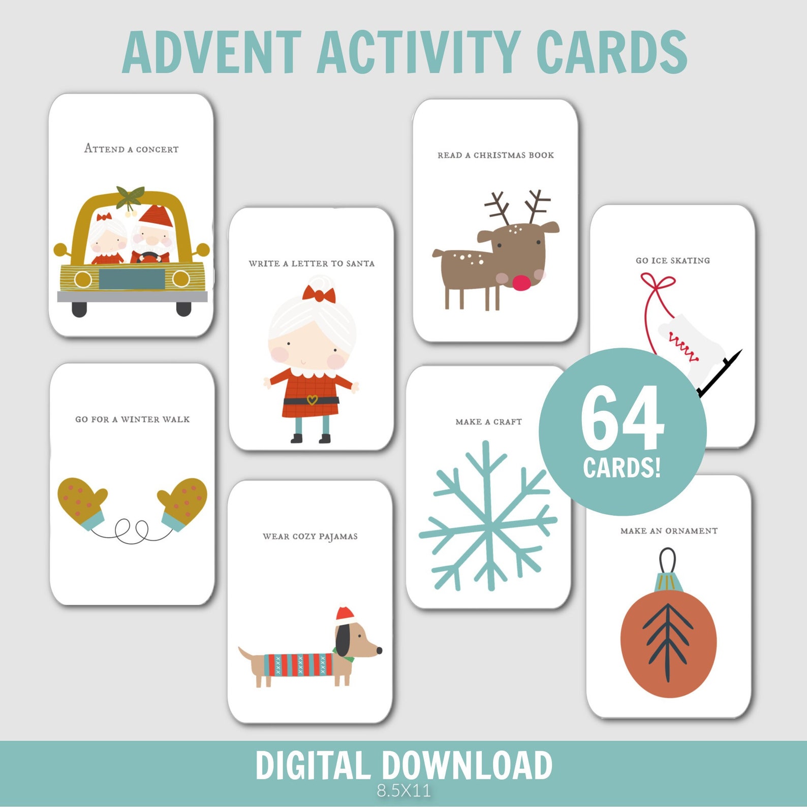 Christmas Advent Activity Cards, 64 Printable Advent Cards, Christmas ...