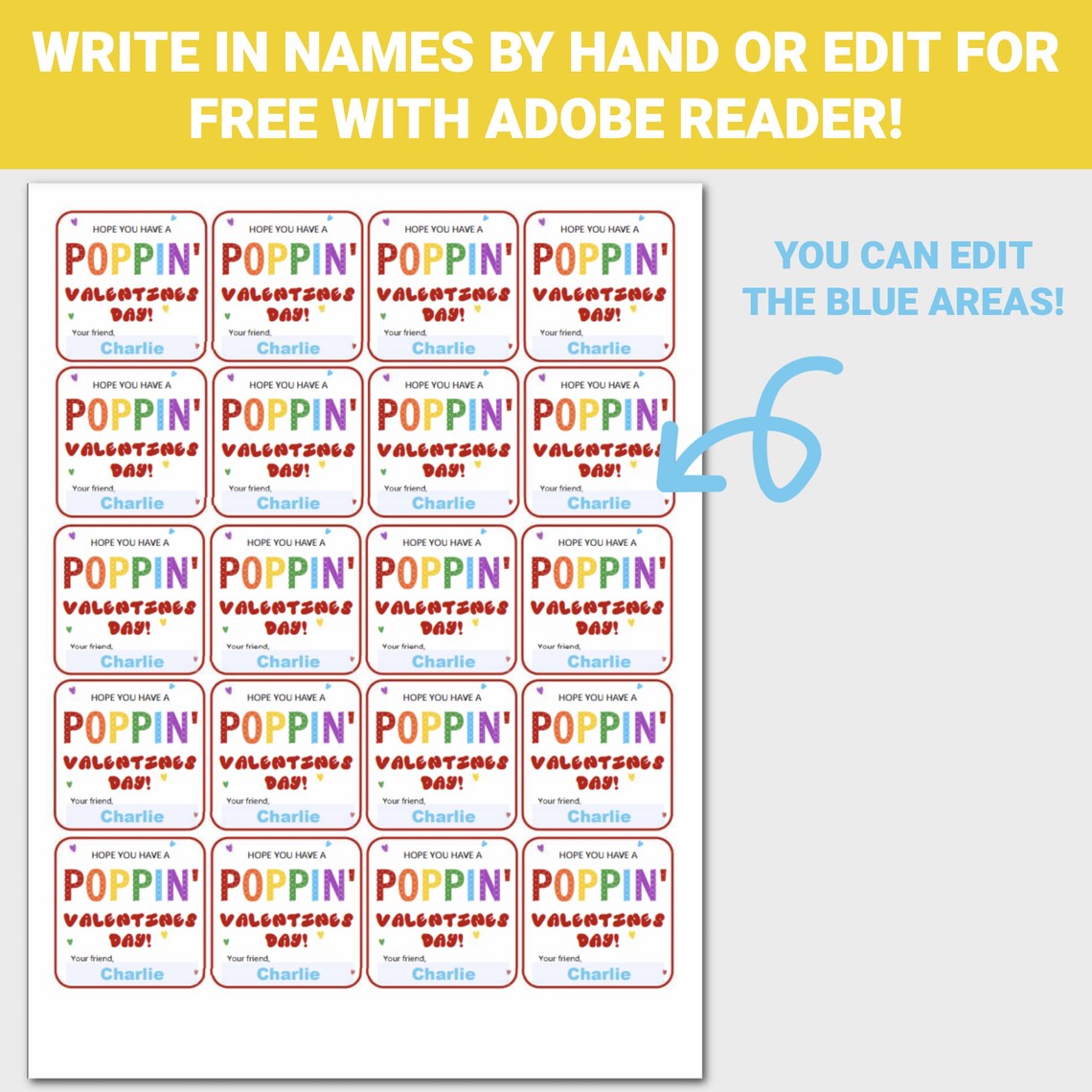 Editable Valentine's Day Pop It Gift Tags, Classroom Valentine's Tag ...