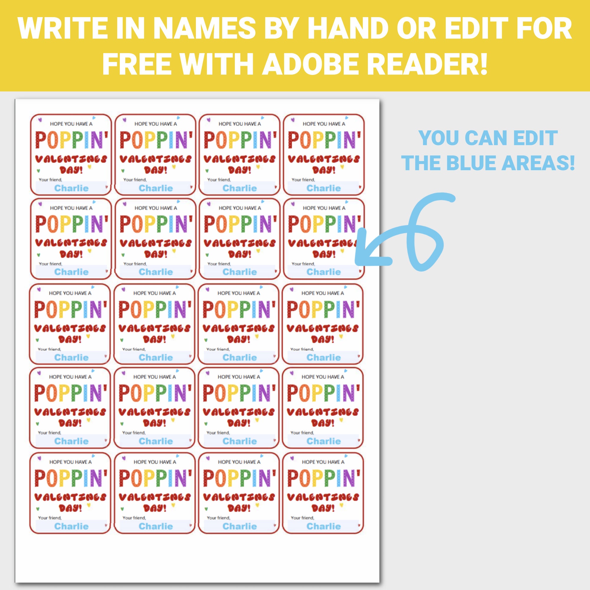 Editable Valentine's Day Pop It Gift Tags, Classroom Valentine's Tag ...