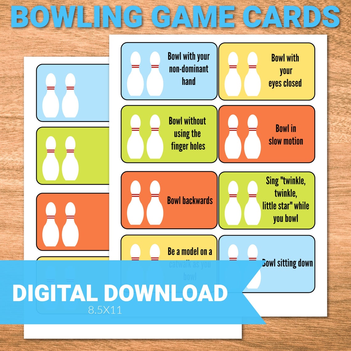 Printable Bowling Cards, Bowling Party, Activity Cards, Bowling Sheet ...