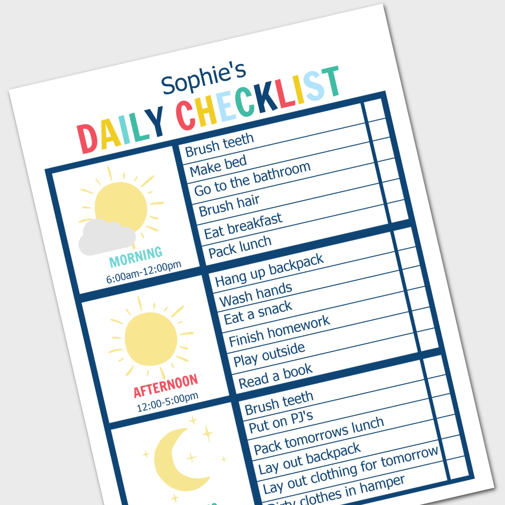 Kids Daily Checklist, Chore Chart for Kids, Responsibility Chart, Kids ...