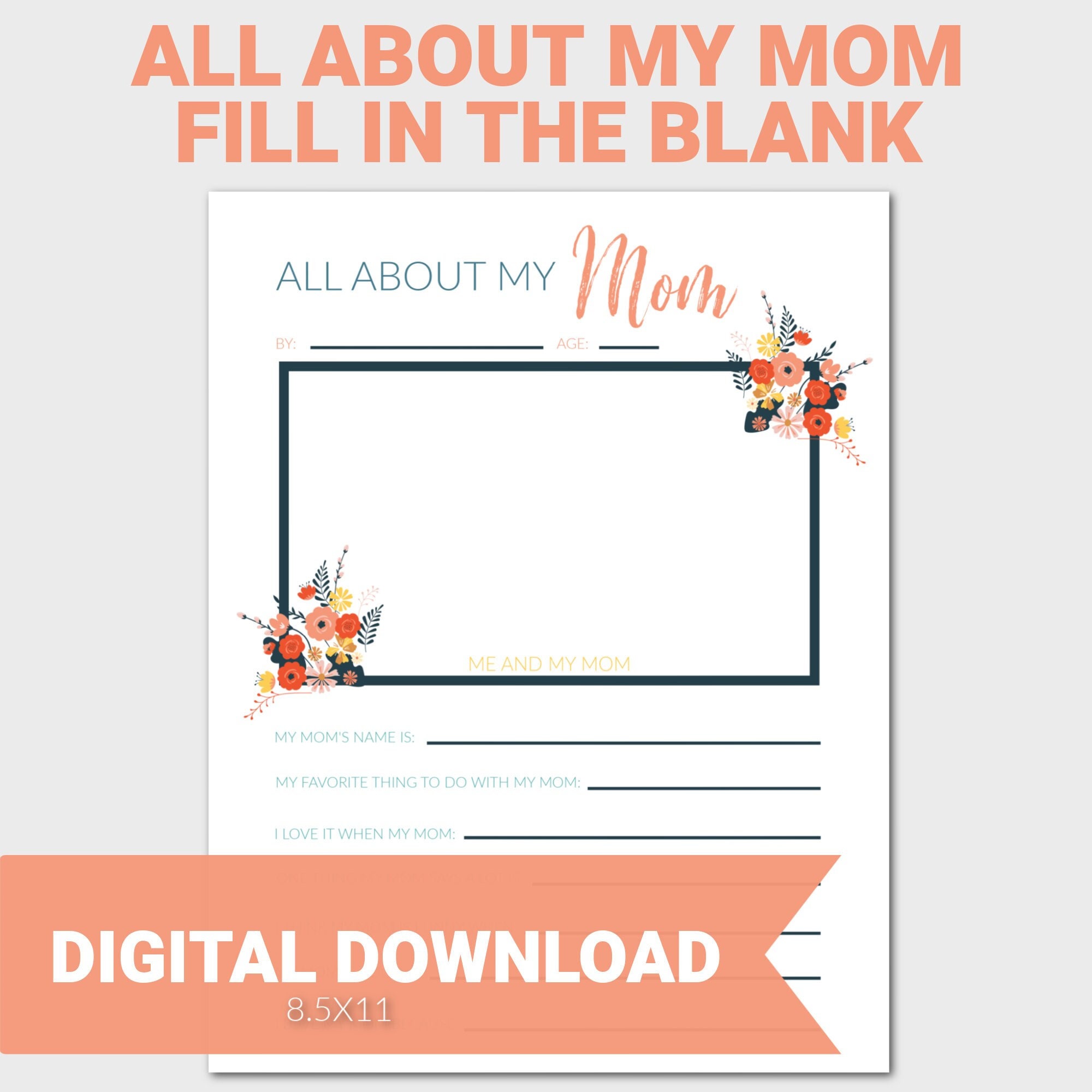 All About My Mom Fill in the Blank Printable Worksheet, Mother's Day ...