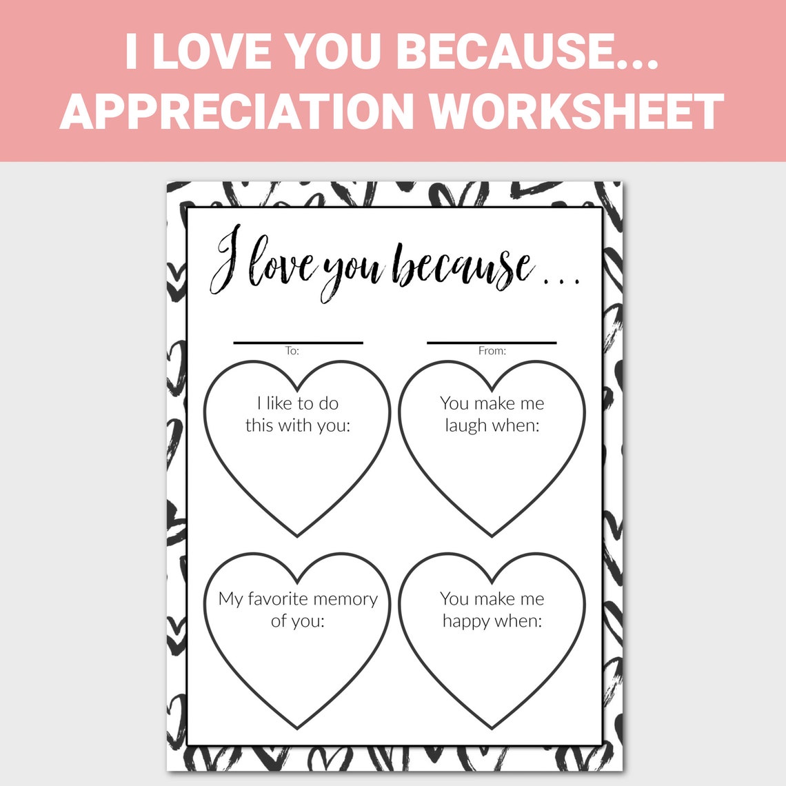 I Love You Because Printable, Appreciation Printable, Kids Love Print ...