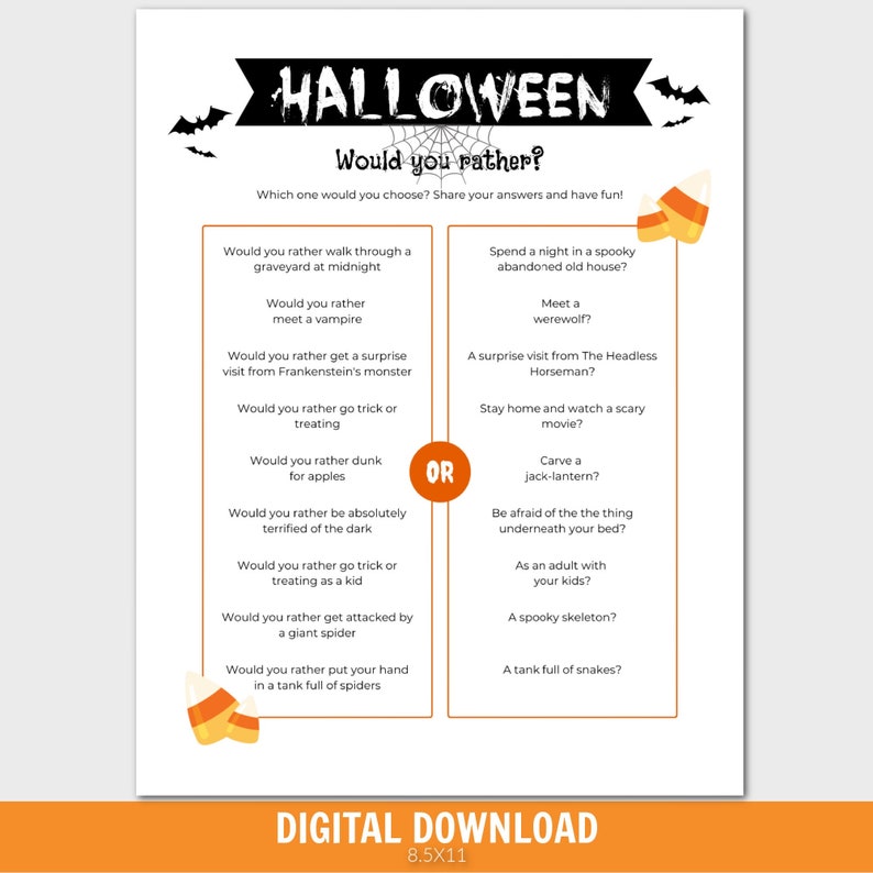 Halloween Would You Rather for Kids, Halloween Party Game, Halloween ...