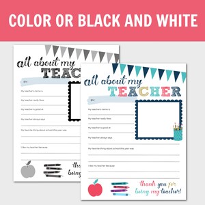 Teacher Appreciation Week Printable, All About My Teacher Fill in the ...