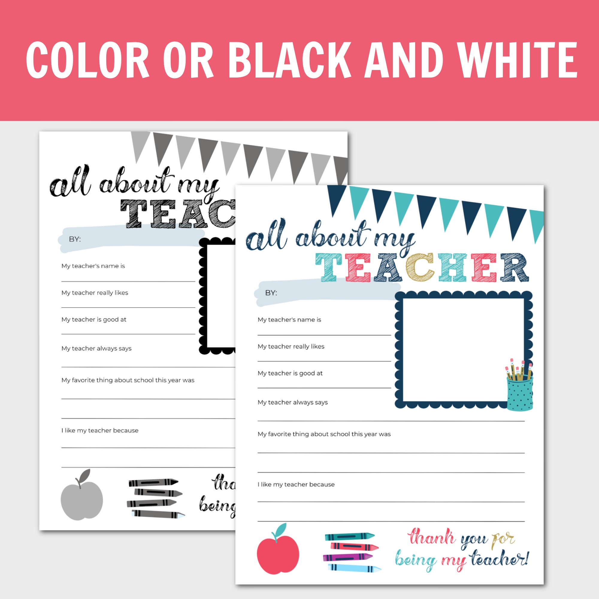 Teacher Appreciation Week Printable, All About My Teacher Fill in the ...