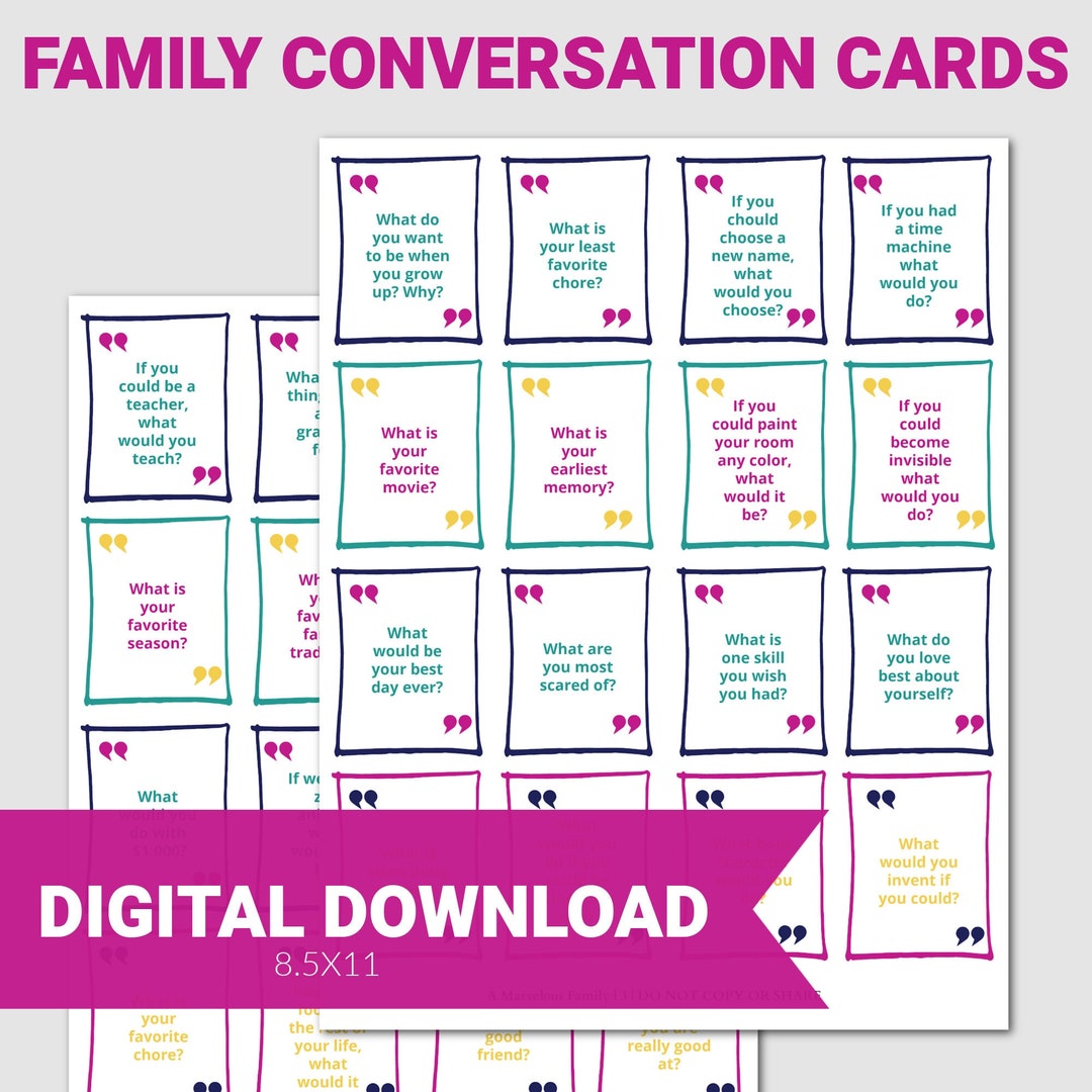 112 Family Conversation Cards, Family Conversation Starters Printable ...