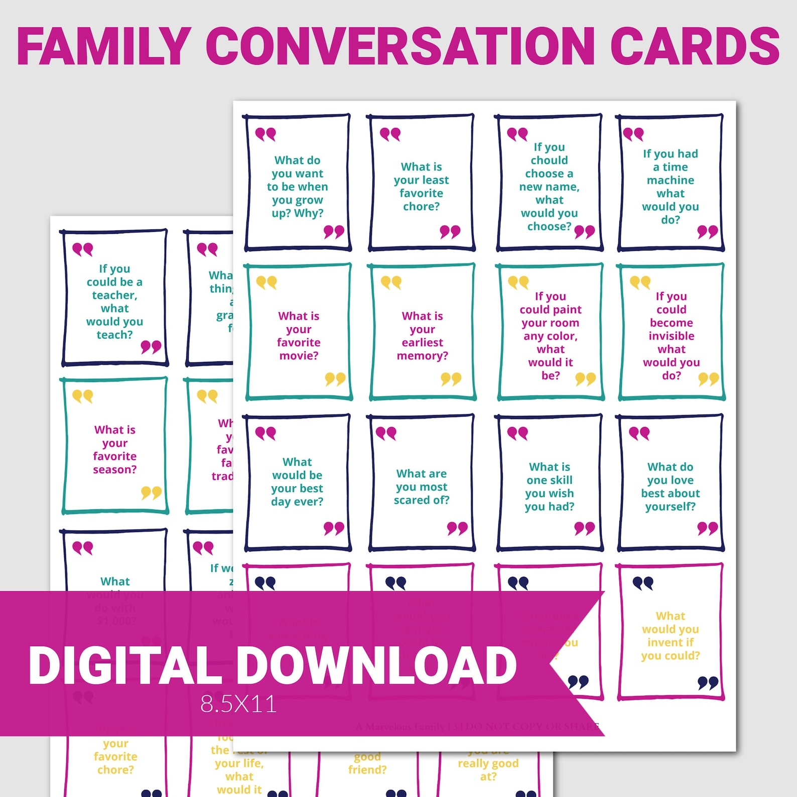 112 Family Conversation Cards, Family Conversation Starters Printable ...