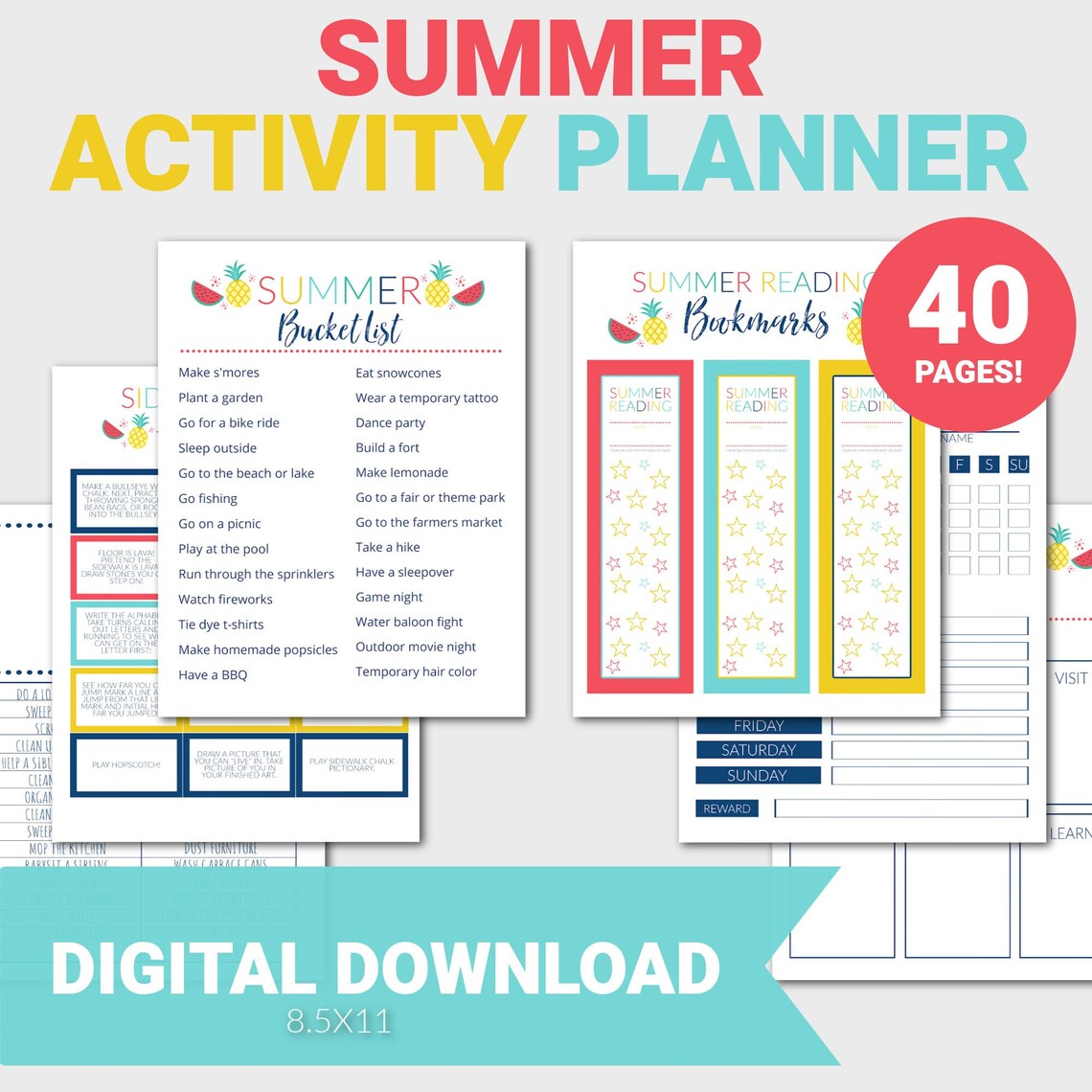 Summer Activity Planner, Activity Planner for Kids, Summer Planner ...