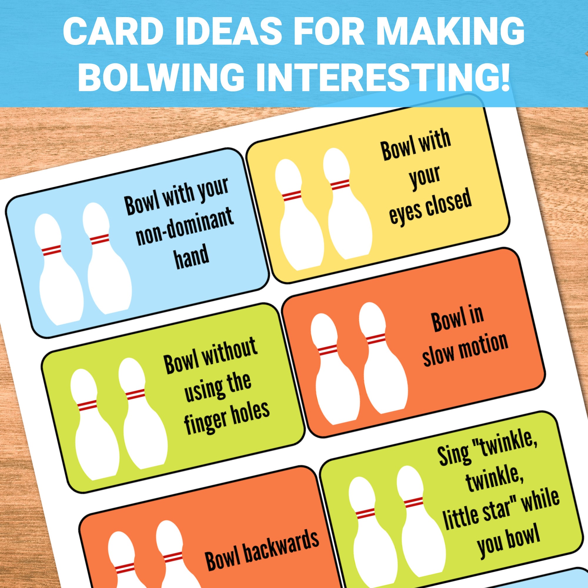 Printable Bowling Cards, Bowling Party, Activity Cards, Bowling Sheet ...