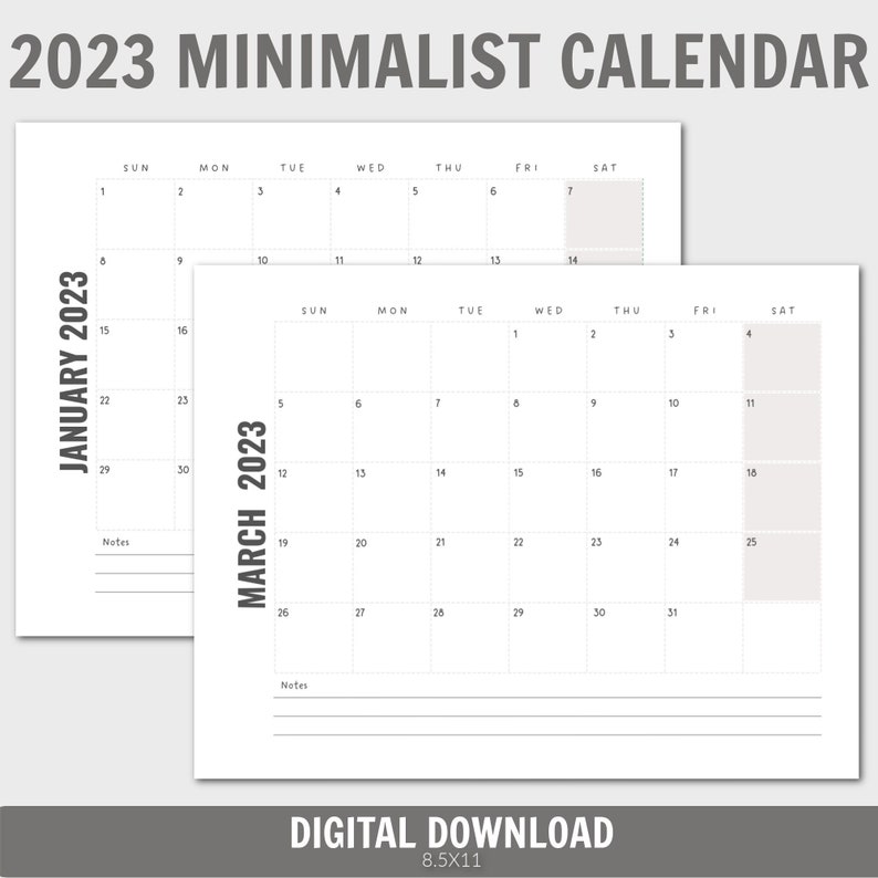 2023 Printable Minimalist Calendar, Monthly Calendar, 8.5x11, PDF - Etsy