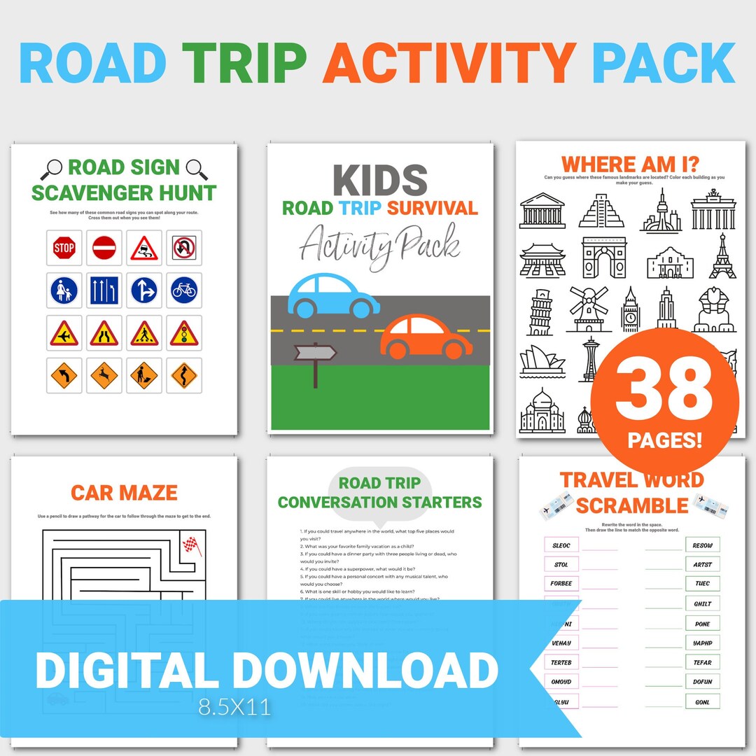 Kids Road Trip Activity Pack, Kids Travel Games, Road Trip Activities ...