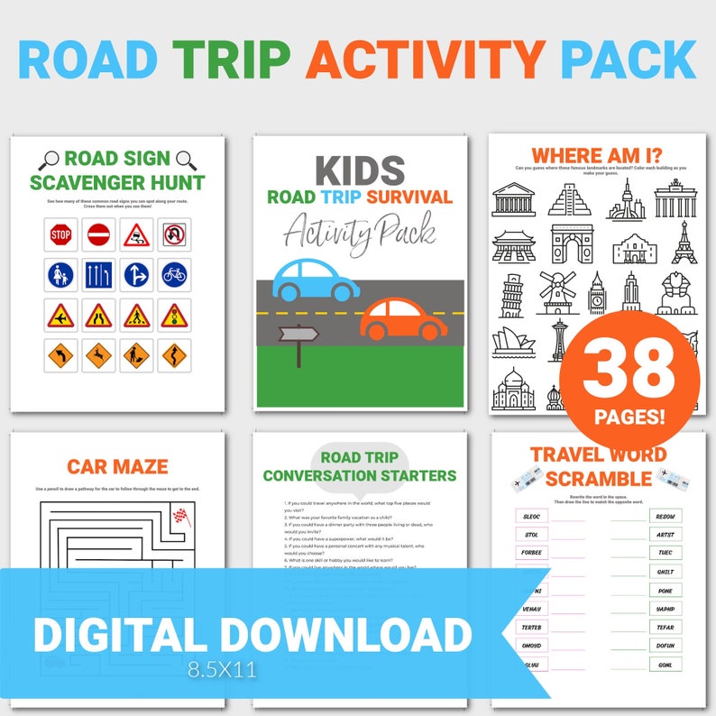 Kids Road Trip Activity Pack, Kids Travel Games, Road Trip Activities ...