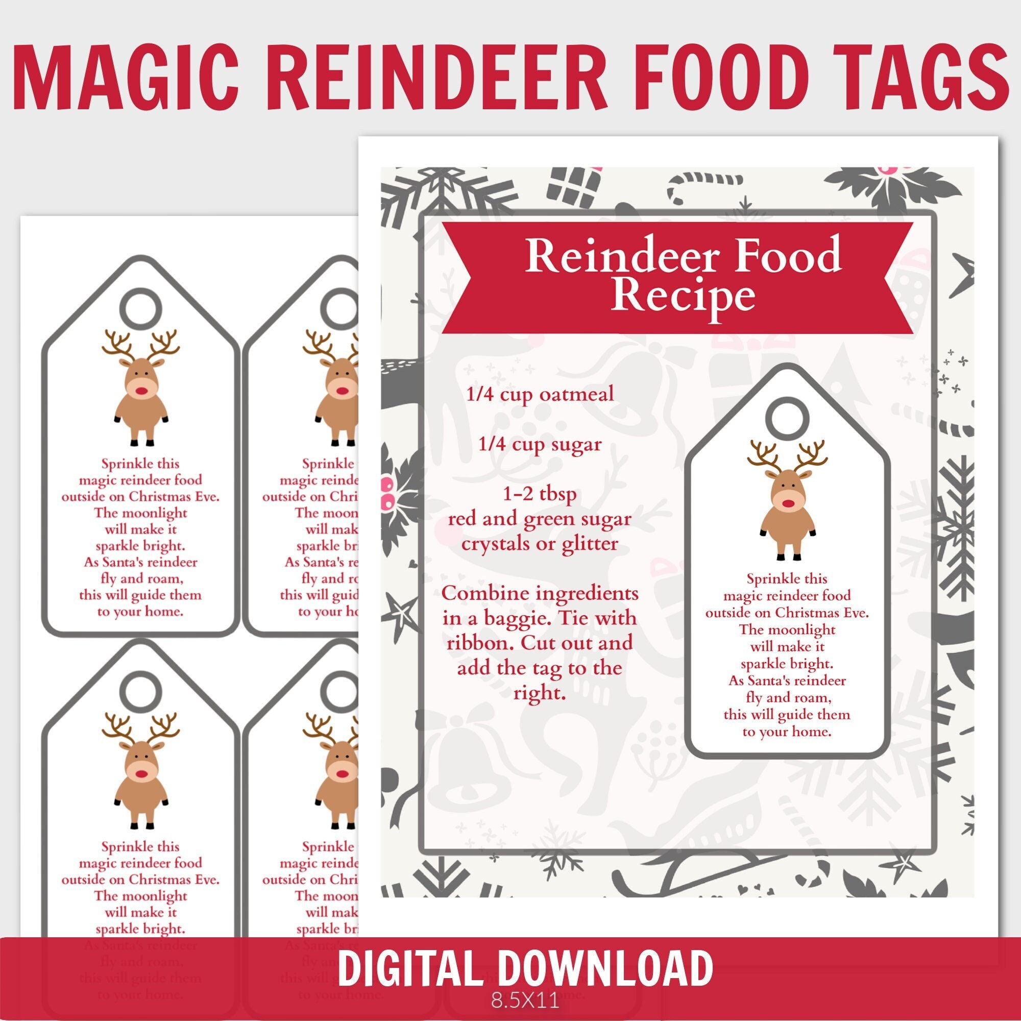 Magic Reindeer Food Tag and Recipe Printable, Reindeer Food Tag ...