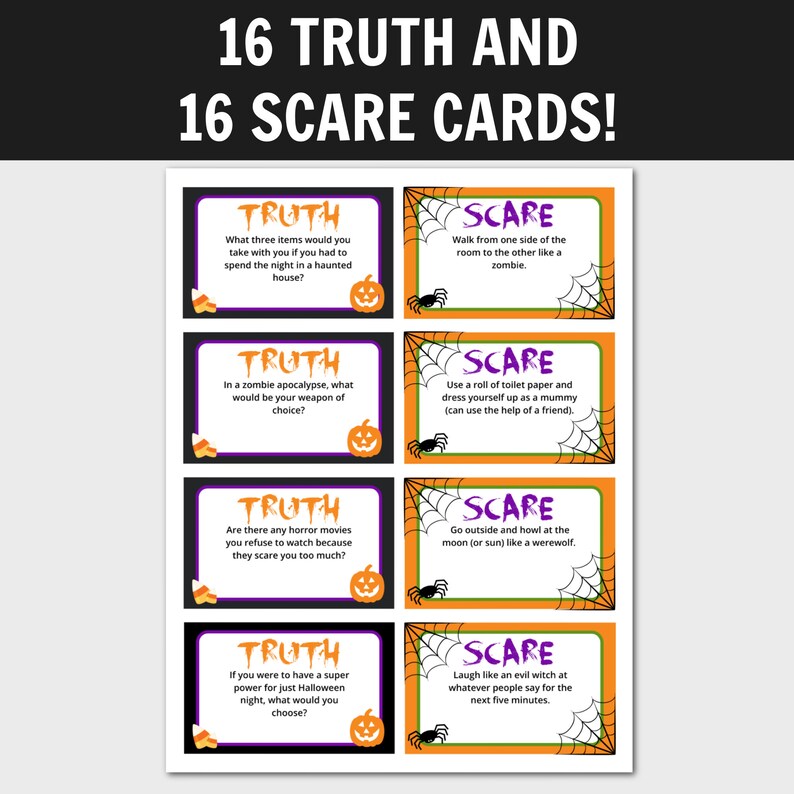 Halloween Truth or Scare, Kids Halloween Game, Halloween Game Printable ...