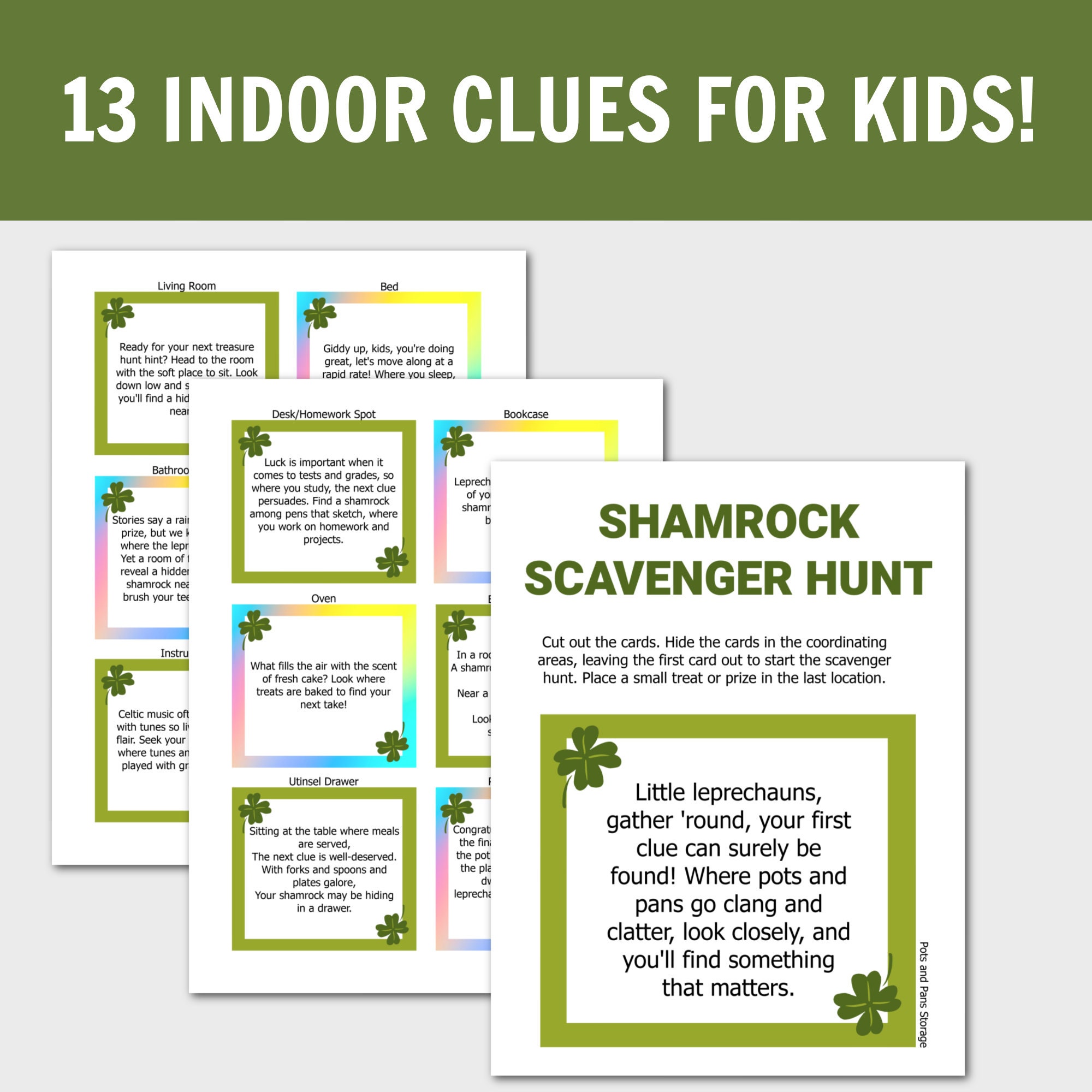 Leprechaun Treasure Hunt, Shamrock Scavenger Hunt, St. Patrick's Day ...
