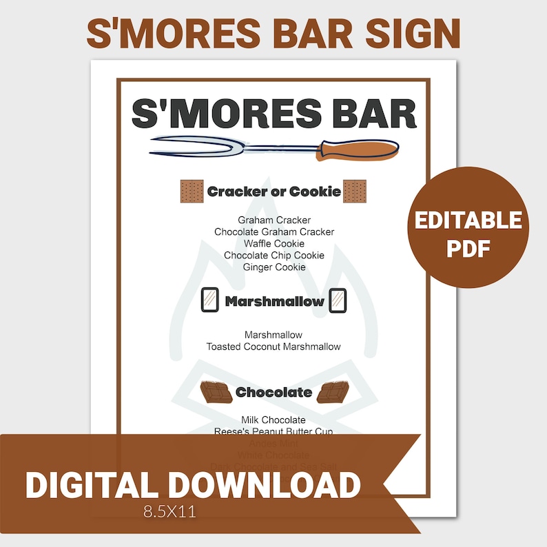 Smores Bar Sign, Smores Station, Smores Party, Editable Smores Sign - Etsy