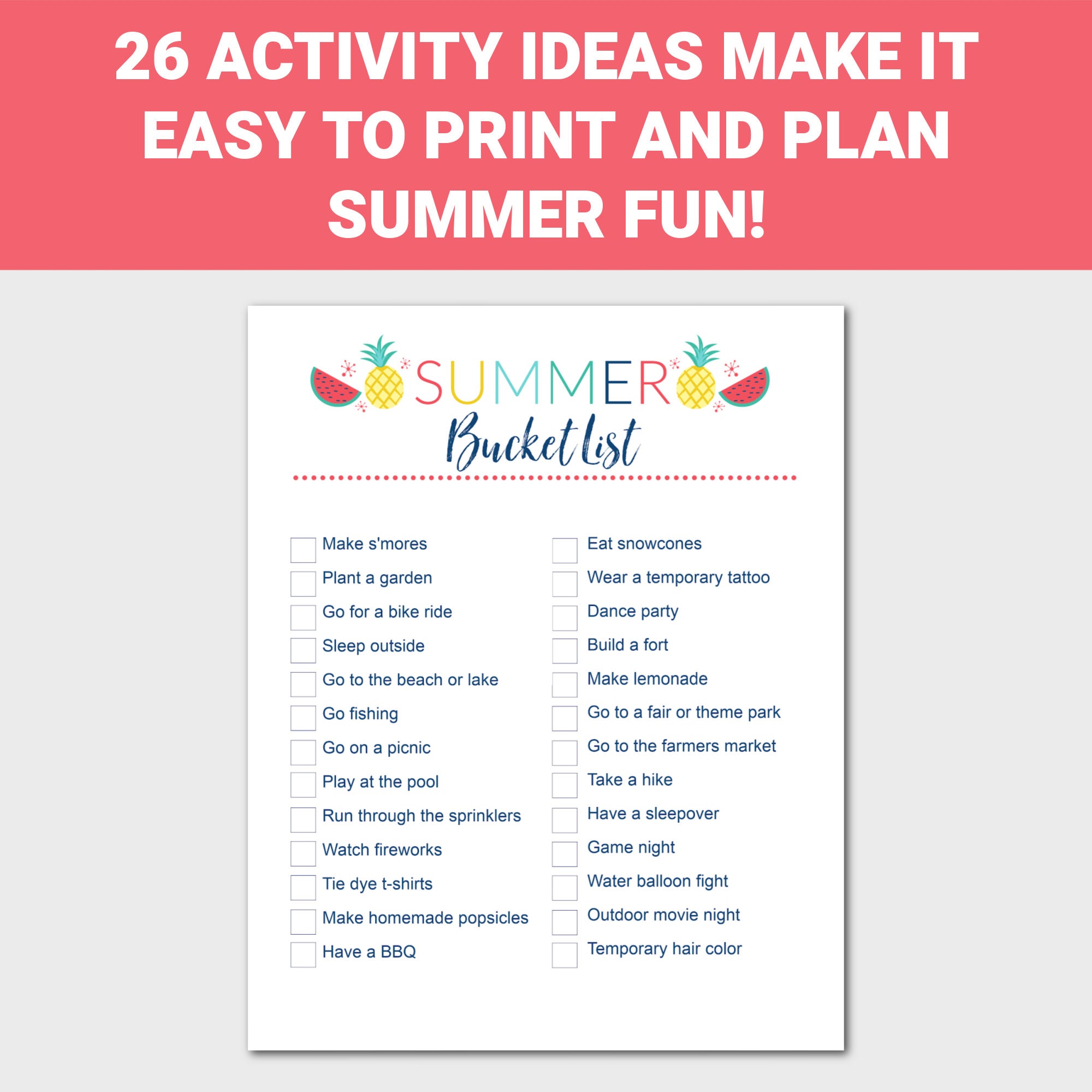 Editable Summer Bucket List, Bucket List Printable, Summer Checklist ...