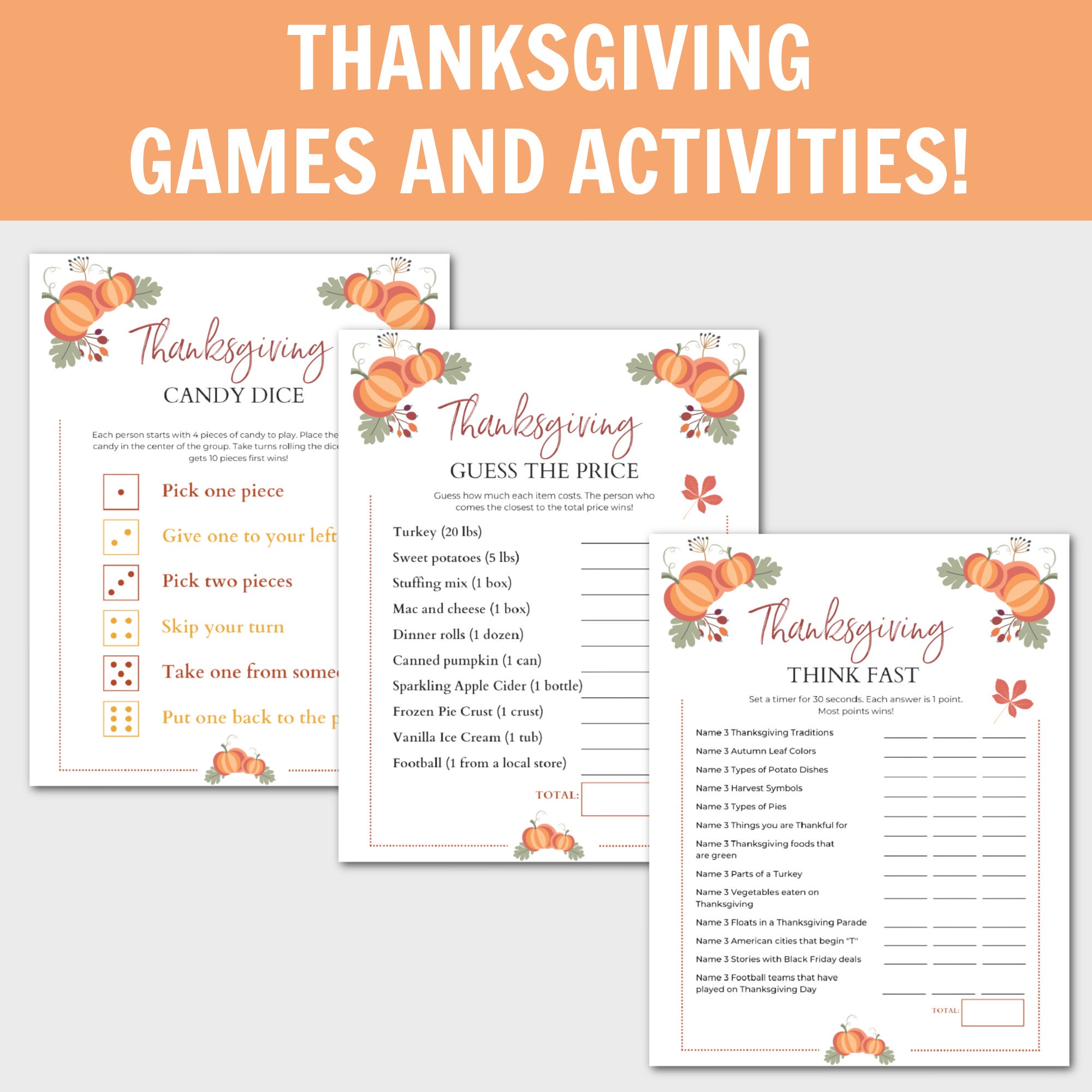 17 Thanksgiving Games Bundle, Thanksgiving Family Games, Friendsgiving ...