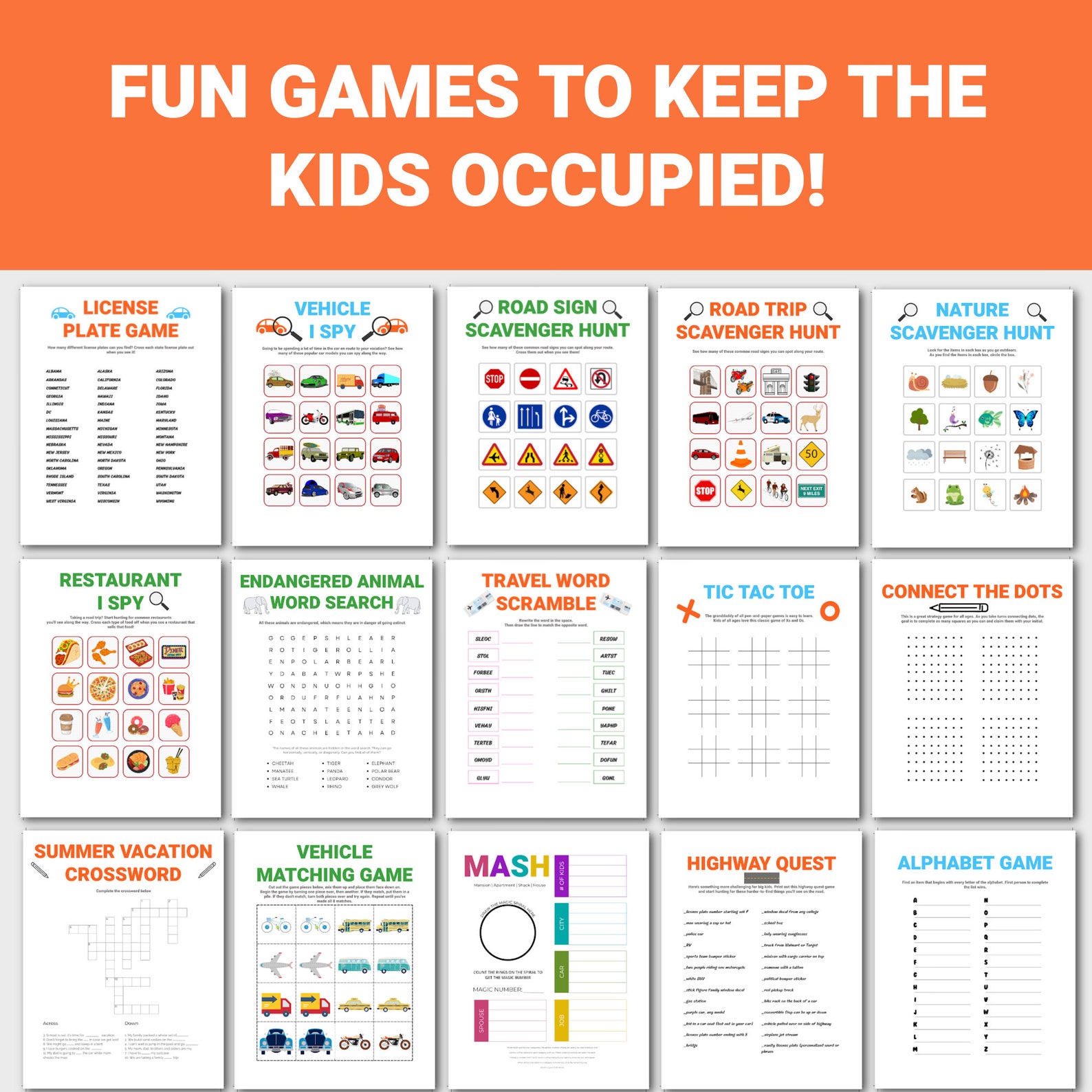 Kids Road Trip Activity Pack, Kids Travel Games, Road Trip Activities ...