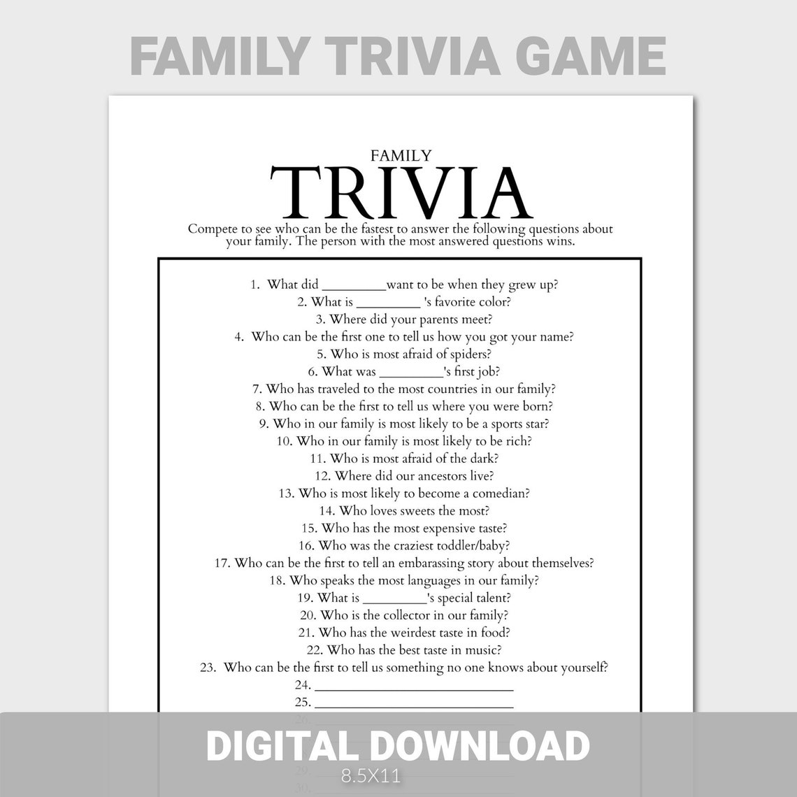 Family Reunion Trivia Game, Family Game Night, Editable Family Reunion ...
