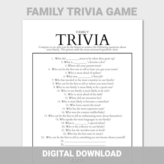 Family Reunion Trivia Game Family Game Night Editable Family - Etsy