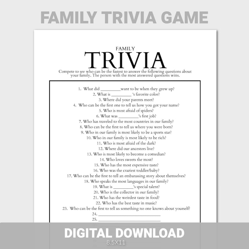 Family Reunion Trivia Game, Family Game Night, Editable Family Reunion ...