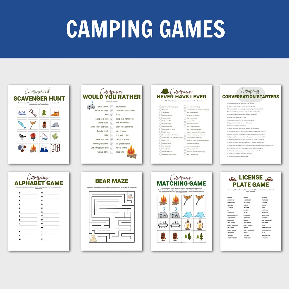 Camping Games and Activities, Kids Camping Games Activity, Campfire ...