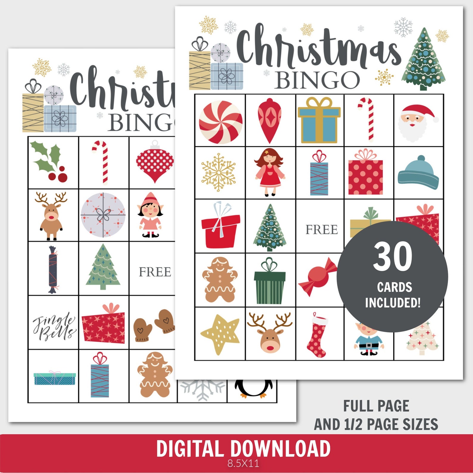 Christmas Bingo Cards, 30 Cards, Senior Citizen Activity, Kids Activity ...