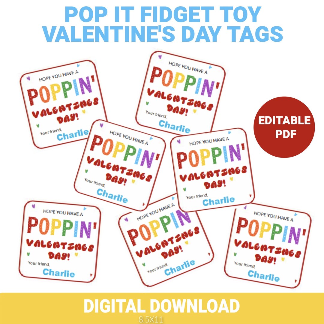 Editable Valentine's Day Pop It Gift Tags, Classroom Valentine's Tag ...