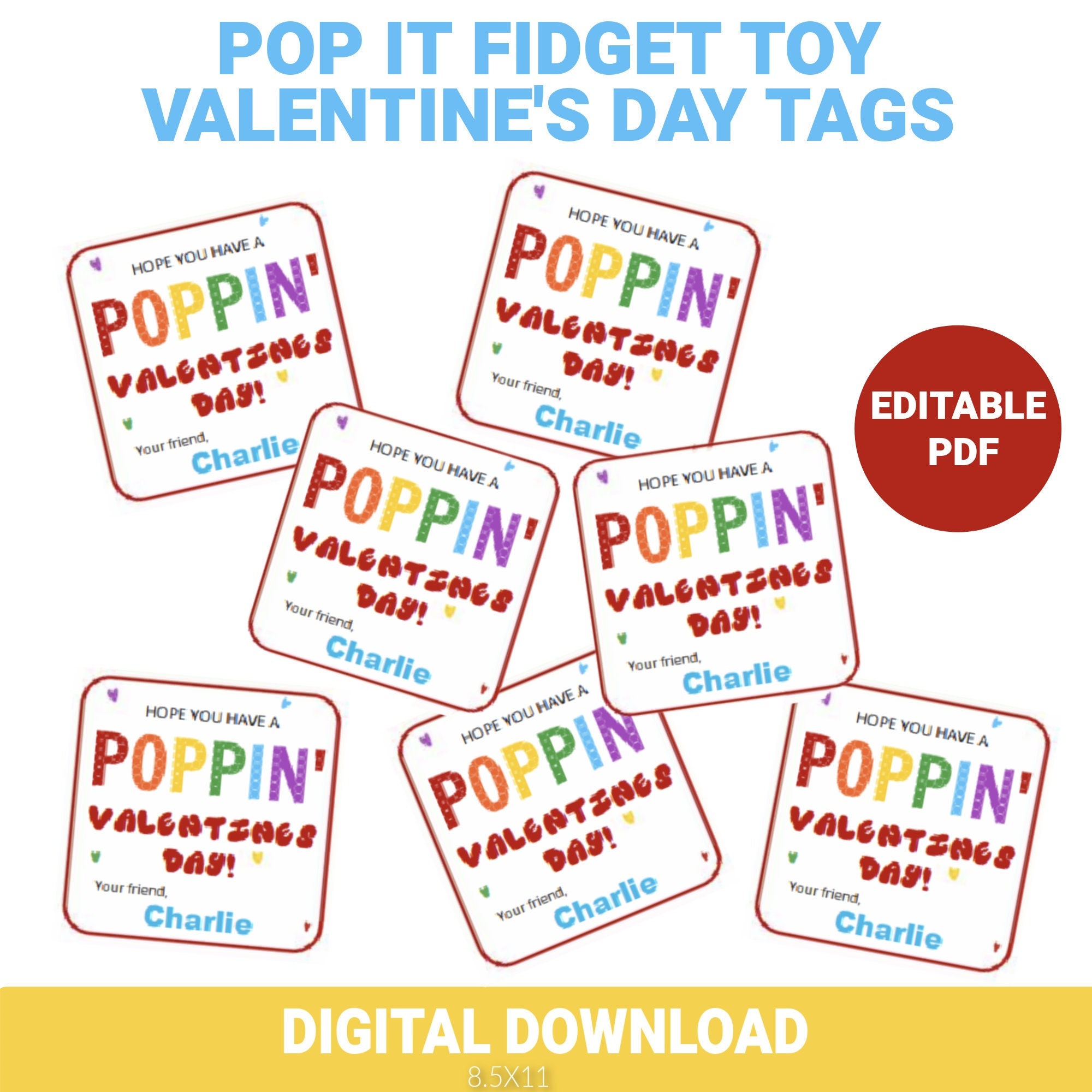 Editable Valentine's Day Pop It Gift Tags, Classroom Valentine's Tag ...