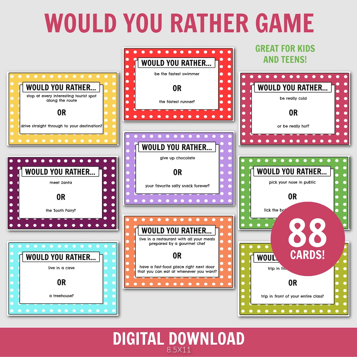 Would You Rather Game for Kids and Teens, Conversation Starters, Would ...