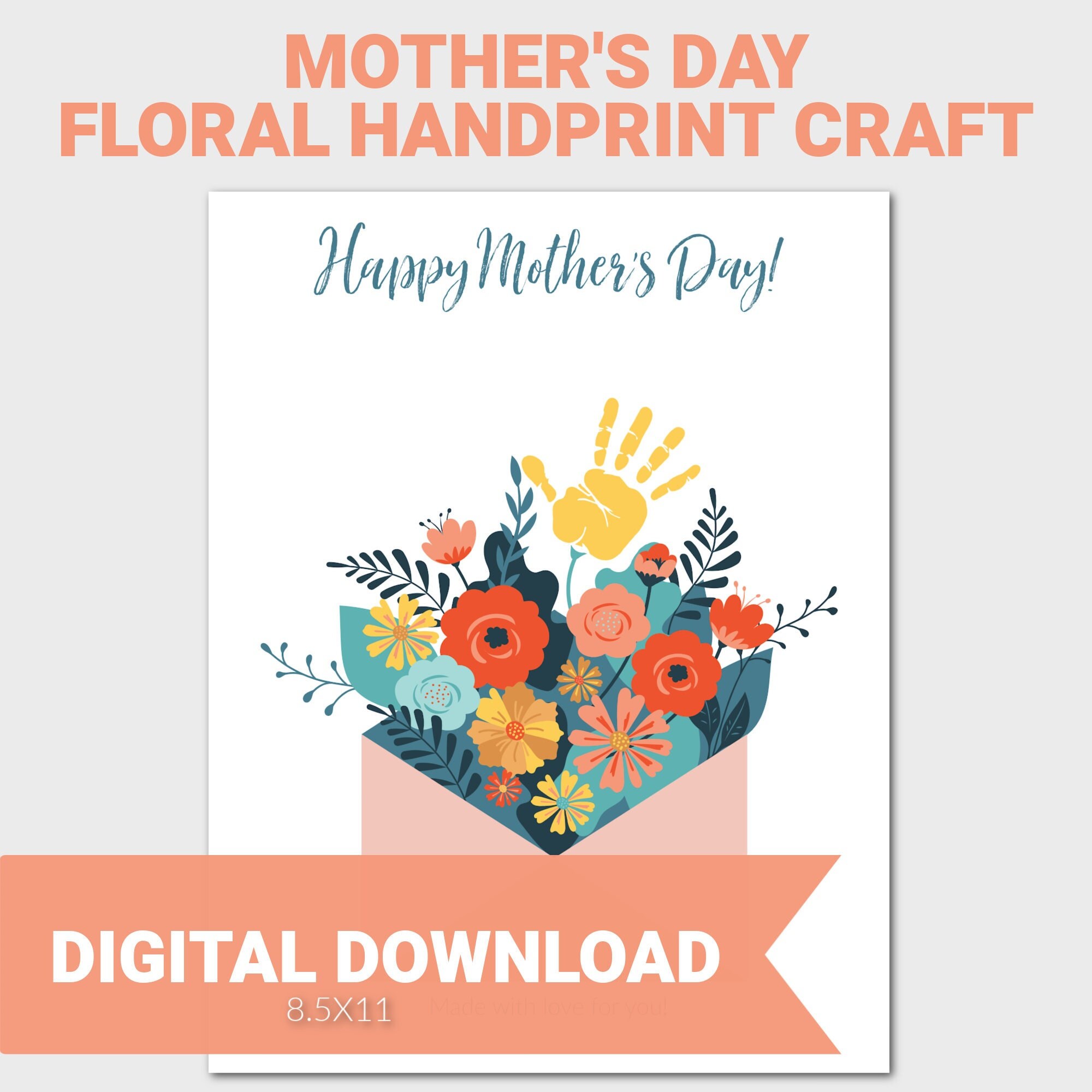 Mother's Day Floral Handprint Art, Printable Handprint Art, DIY ...