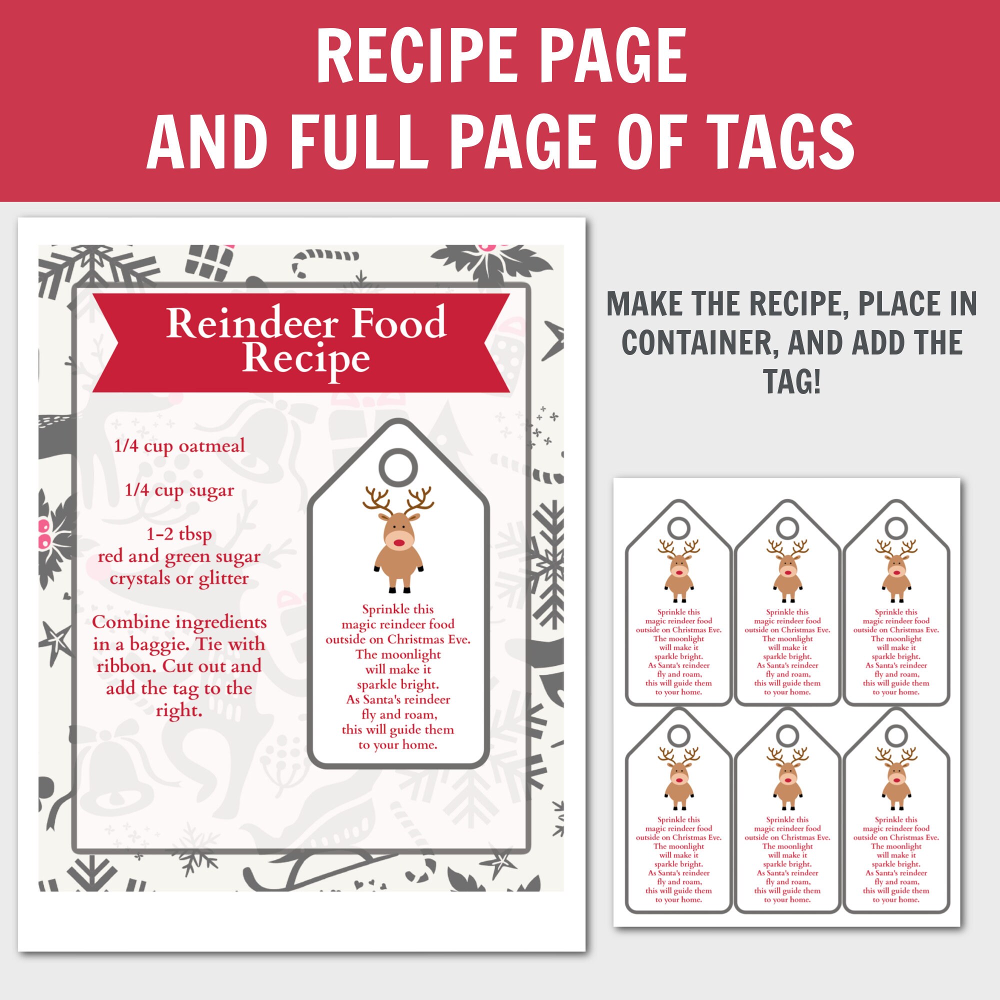 Magic Reindeer Food Tag and Recipe Printable, Reindeer Food Tag ...