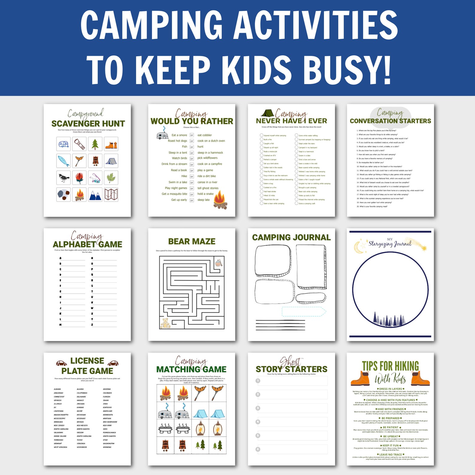 Camping Games and Activities, Kids Camping Games Activity, Campfire ...