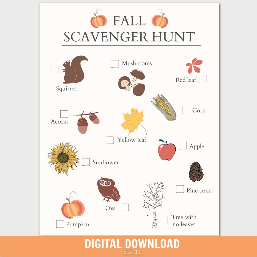 Autumn Scavenger Hunt for Kids, Printable Nature Game (digital Download ...