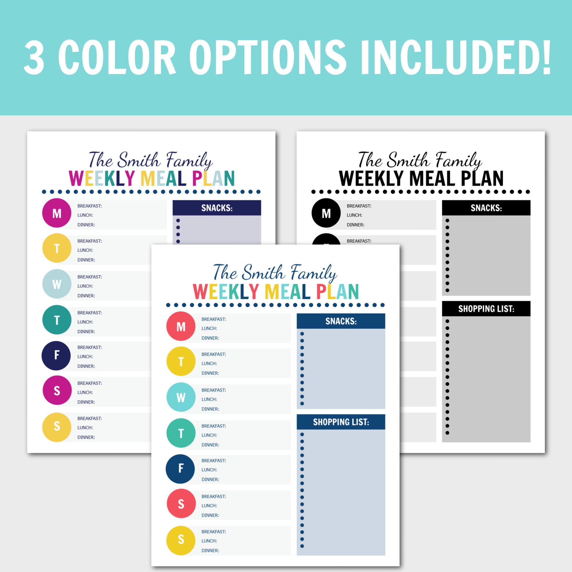 Family Weekly Meal Planner, Editable Meal Planner, Weekly Meal Planner ...
