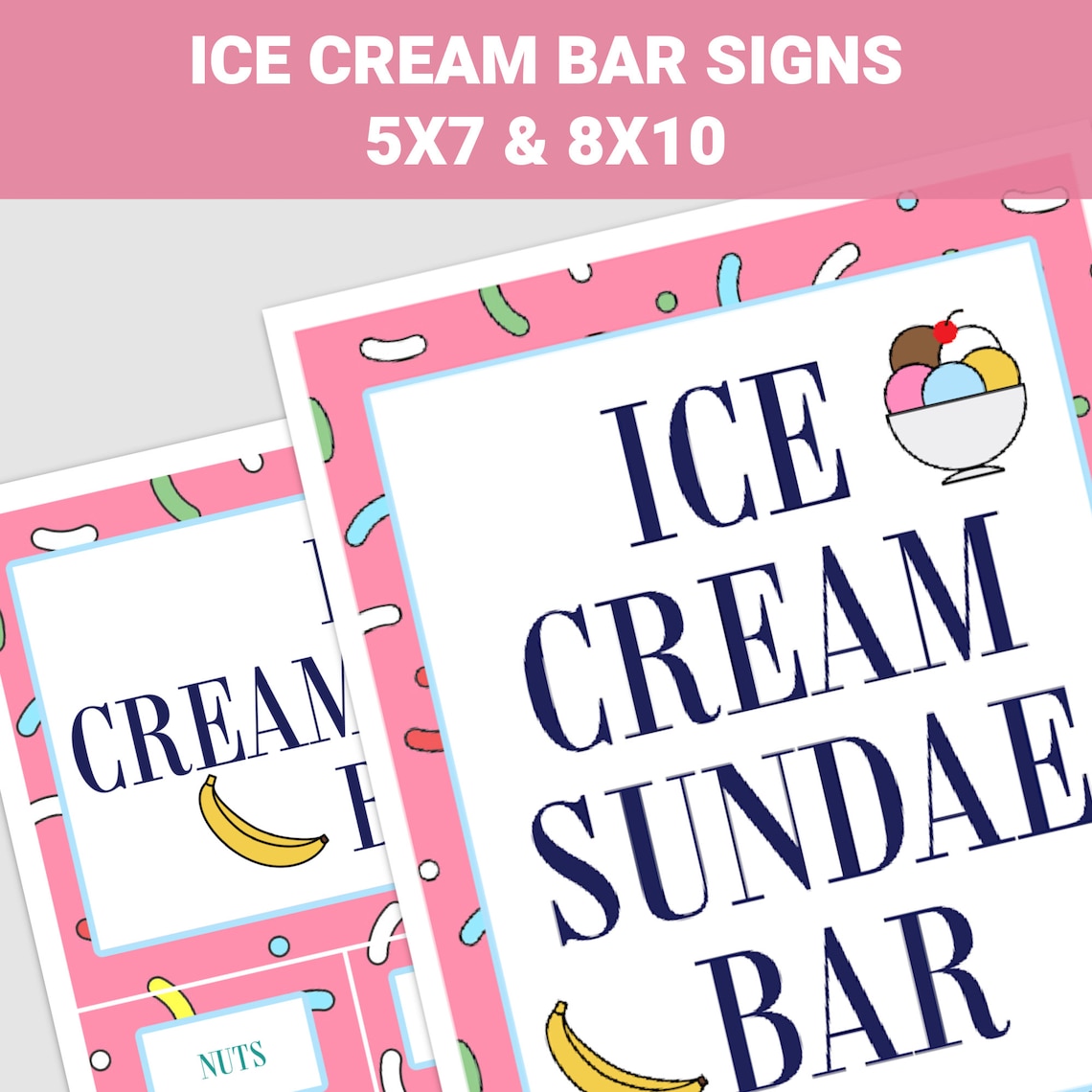 Ice Cream Bar Sign and Topping Labels, Ice Cream Bar Sprinkles, Pink ...