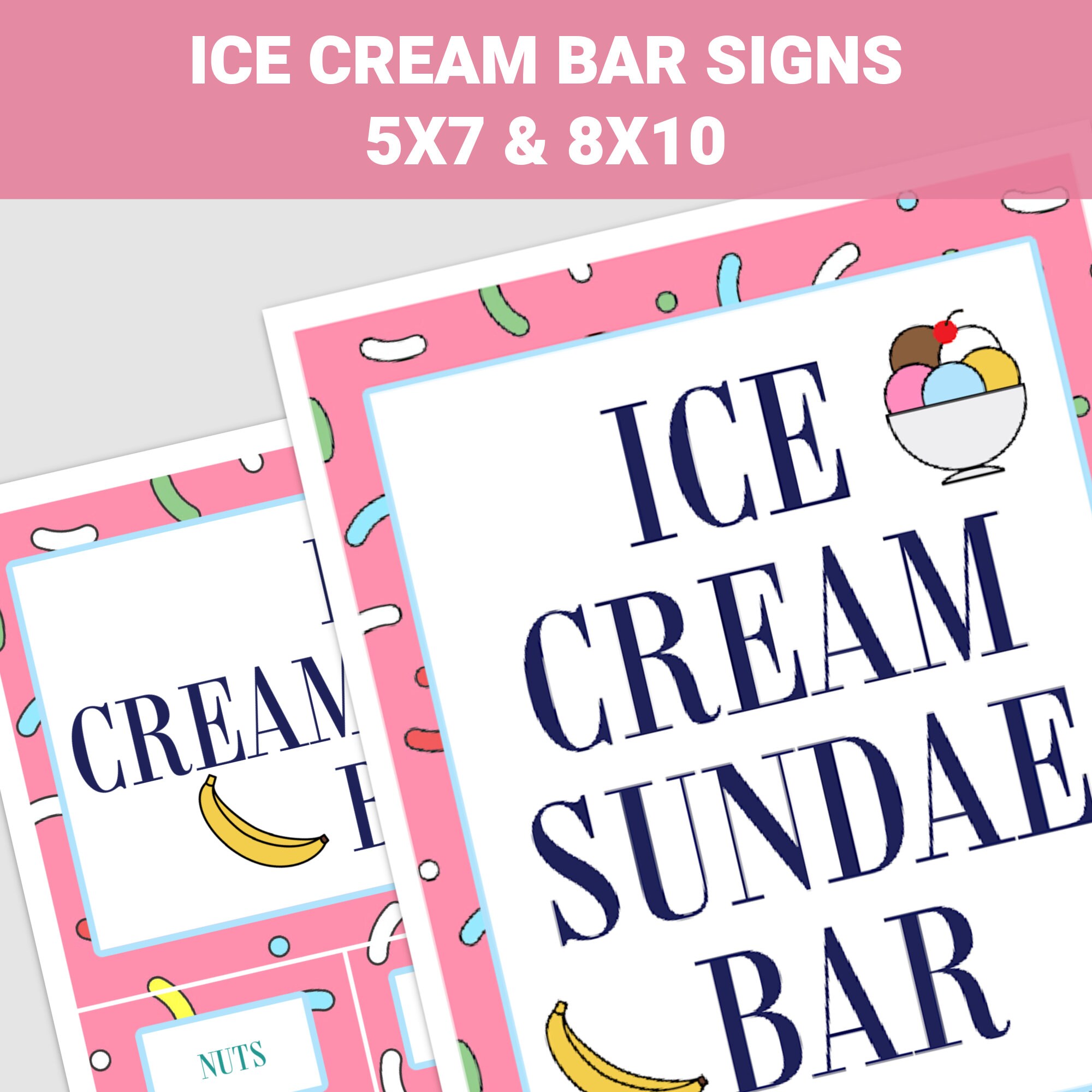 Ice Cream Bar Sign and Topping Labels, Ice Cream Bar Sprinkles, Pink ...