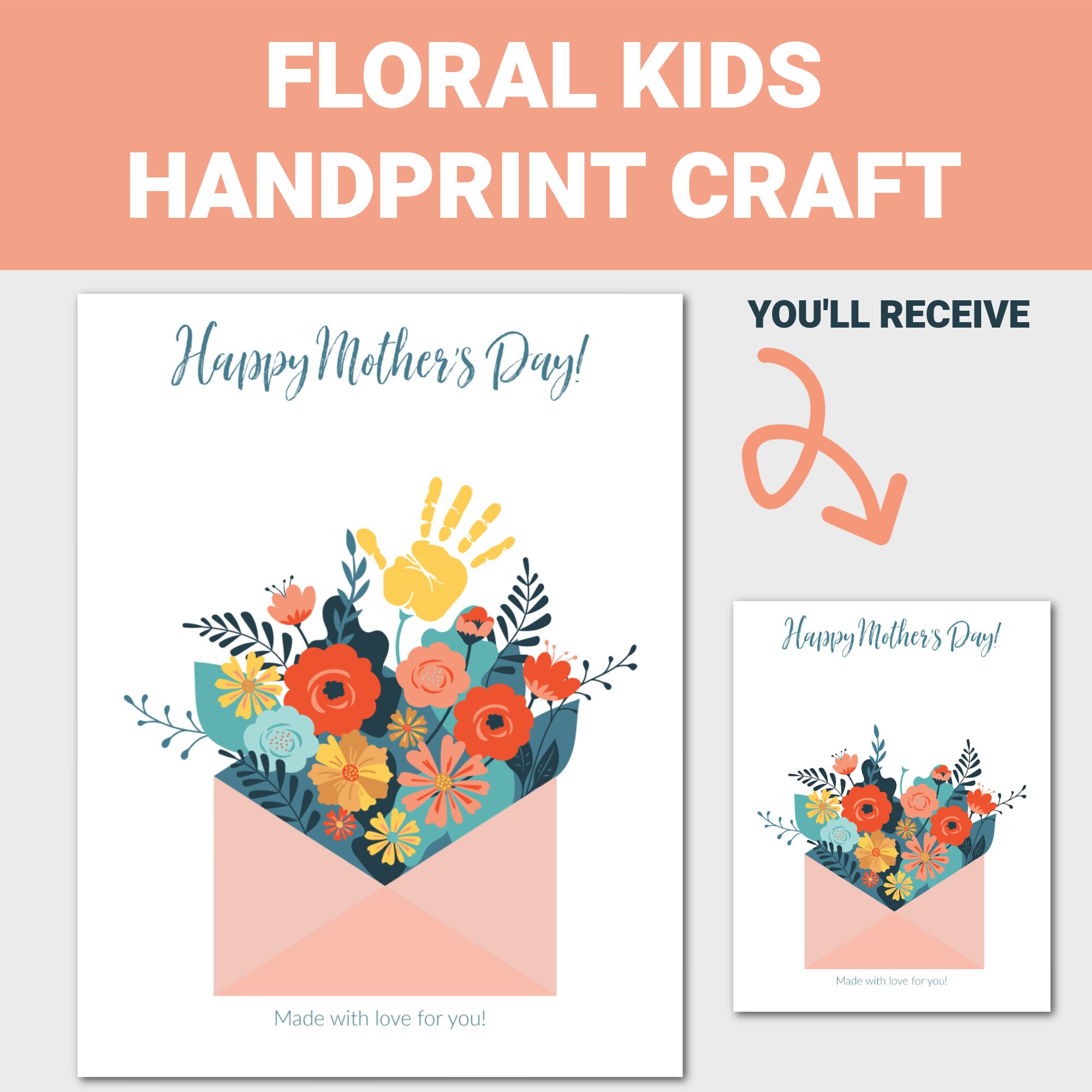 Mother's Day Floral Handprint Art, Printable Handprint Art, DIY ...