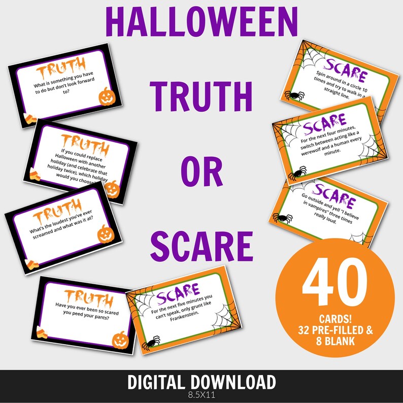 Halloween Truth or Scare, Kids Halloween Game, Halloween Game Printable ...