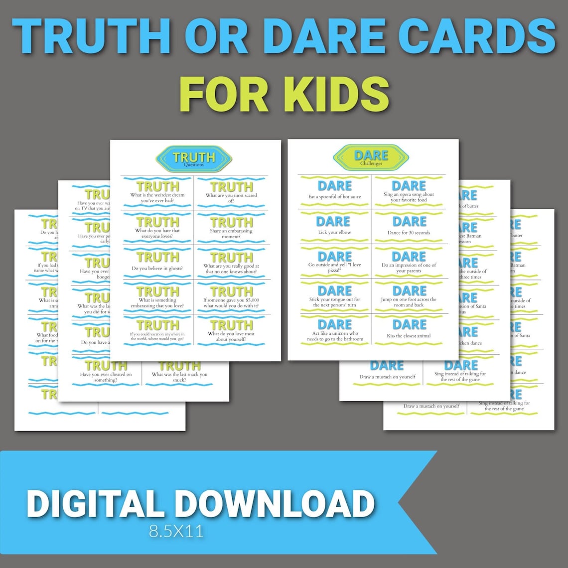 Truth or Dare for Kids, Printable Truth or Dare Game, Family Games ...