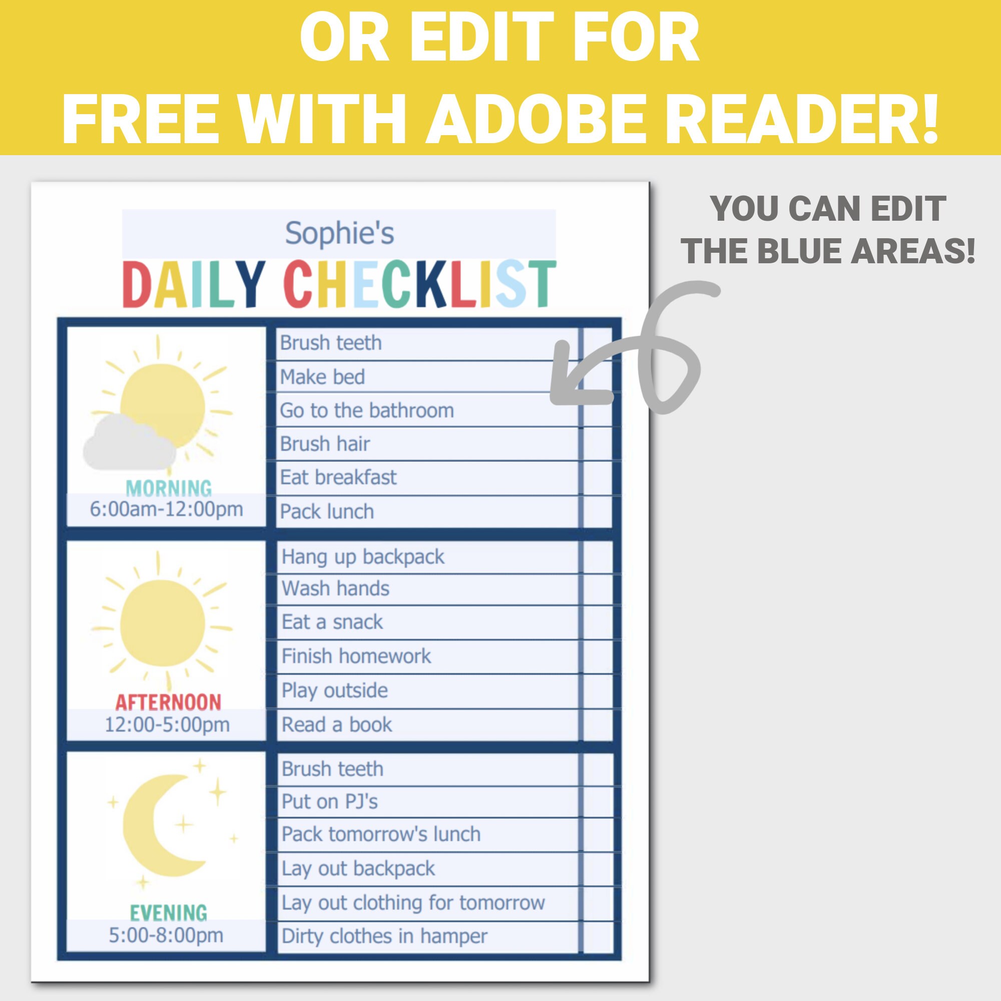 Kids Daily Checklist, Chore Chart for Kids, Responsibility Chart, Kids ...
