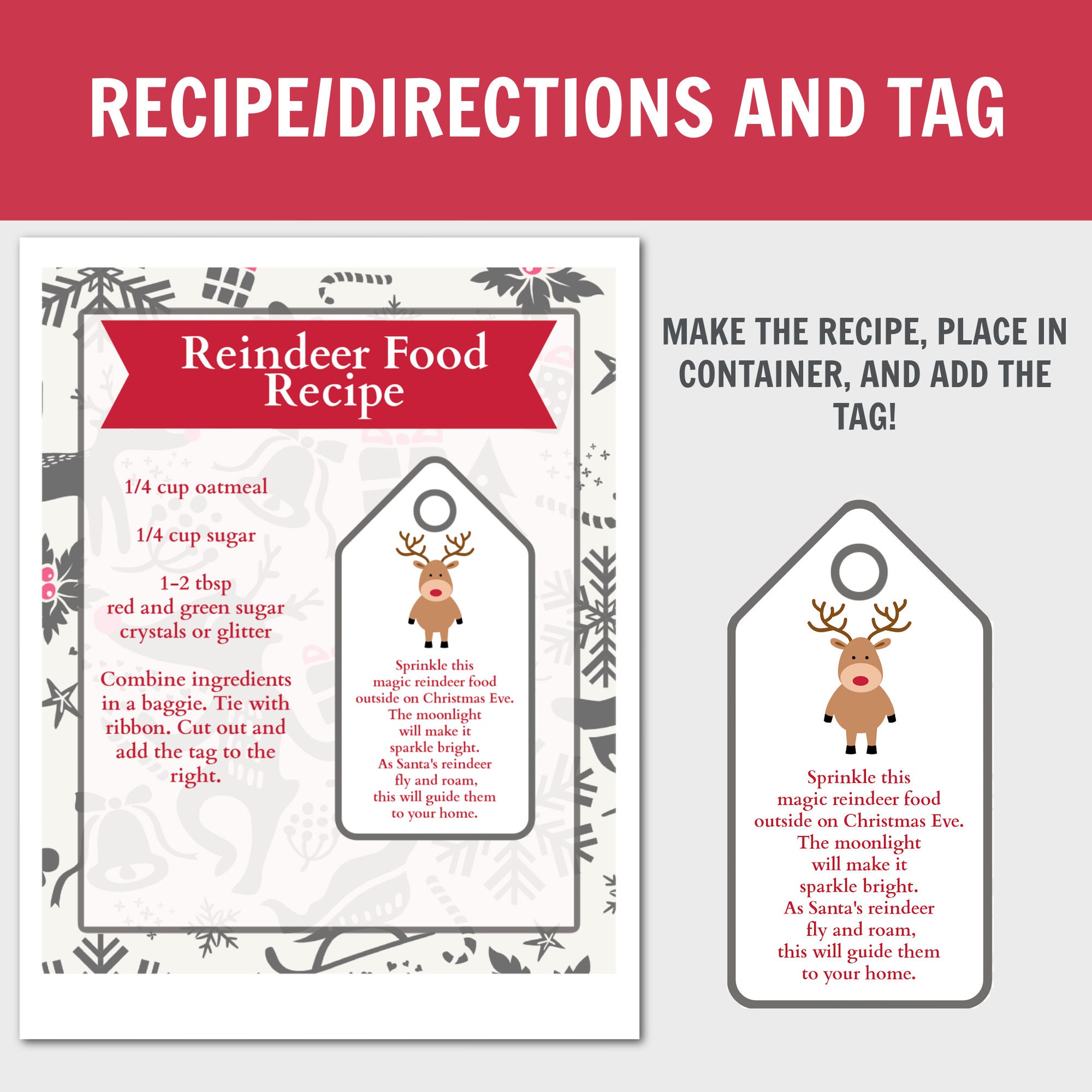 Magic Reindeer Food Tag and Recipe Printable, Reindeer Food Tag ...