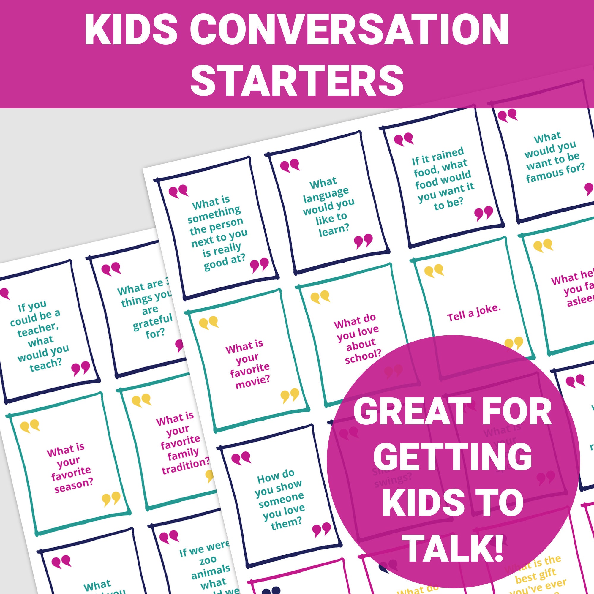 112 Family Conversation Cards, Family Conversation Starters Printable ...