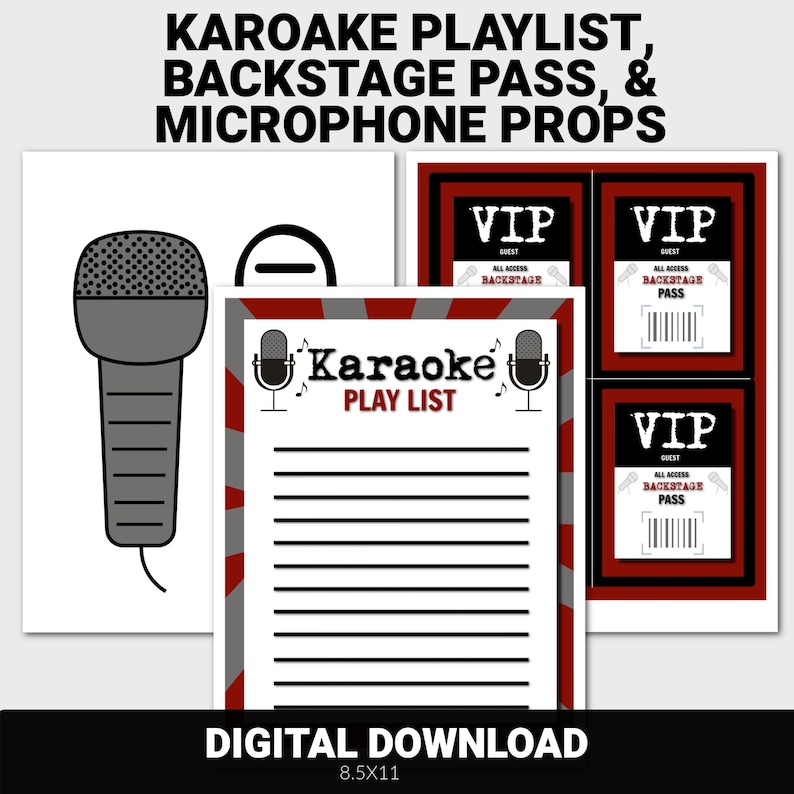Karaoke Party Props and Playlist, Photo Props, Karaoke Backstage Pass ...