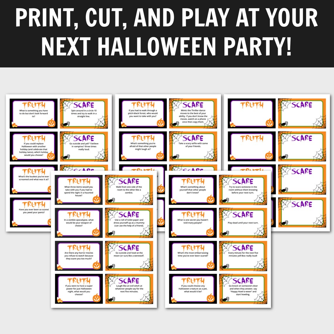 Halloween Truth or Scare, Kids Halloween Game, Halloween Game Printable ...