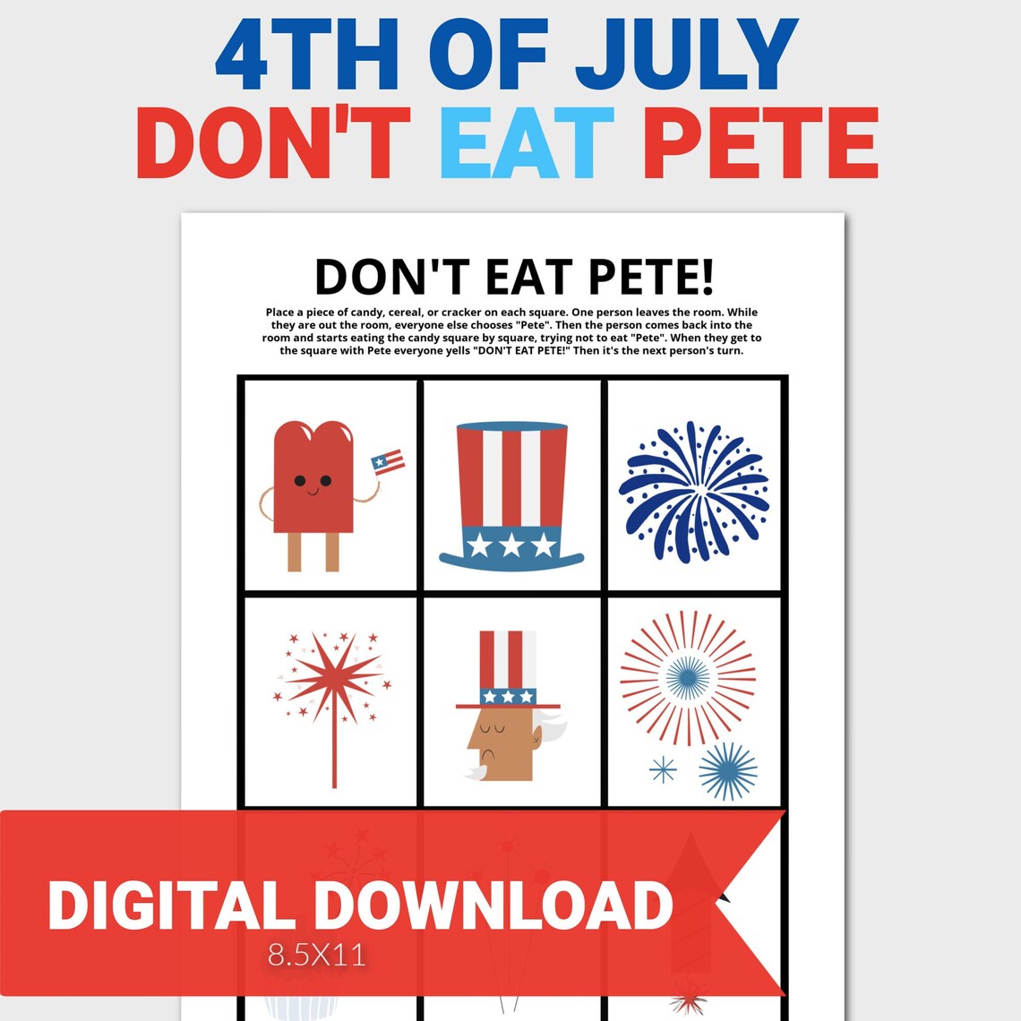 Patriotic Don't Eat Pete Game, 4th of July Games, 4th of July Party ...