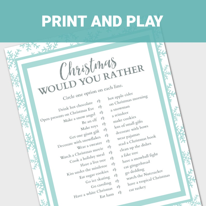 Christmas Would You Rather Game, Kids Christmas Game, Printable ...